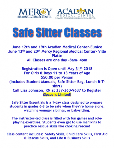 SAFE SITTER CLASSES SCHEDULED! | Acadian Medical Center | Eunice, LA ...